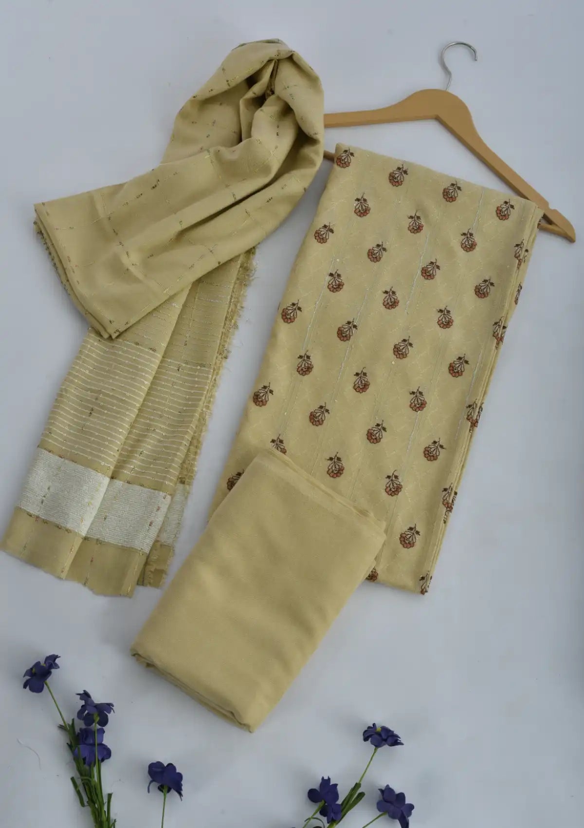 Peach Leather Embroidered 3 Pcs'23 GA-314 (Cream) – Mohsin Saeed Fabrics