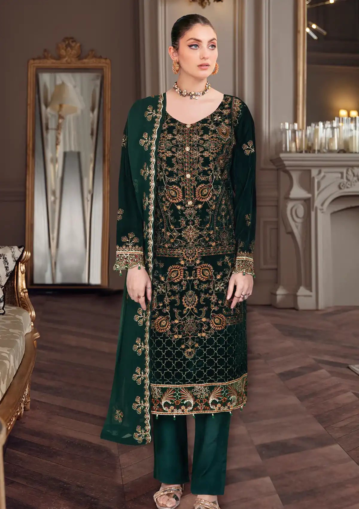 Ramsha Emb Velvet'23 W-359 (GREEN) – Mohsin Saeed Fabrics