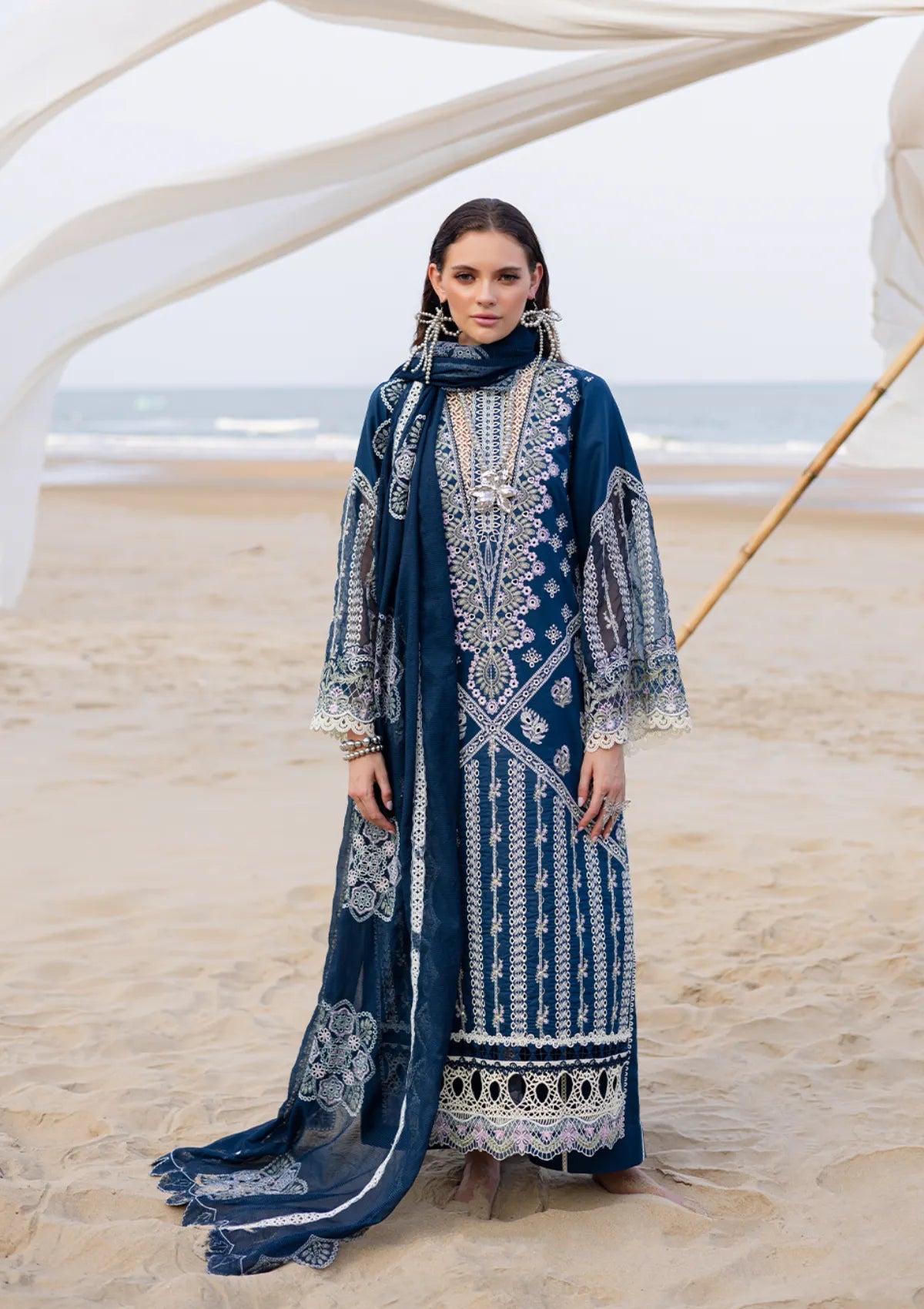 Marjjan Mavi Luxury Lawn'25 MLL-19A (TEAL BLUE) – Mohsin Saeed Fabrics